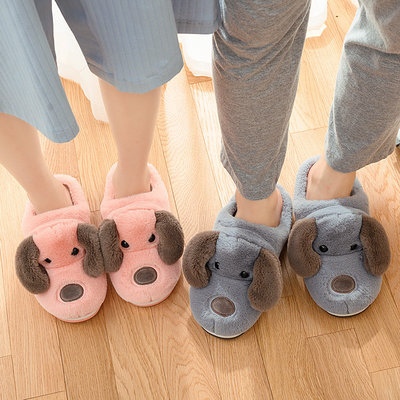 Home Winter Wrap Hell Slippers Women Thick Bottom Cartoon Cute Dog Flannel Fabric Indoor Shoes Men Wholesale
