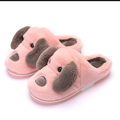 Home Winter Wrap Hell Slippers Women Thick Bottom Cartoon Cute Dog Flannel Fabric Indoor Shoes Men Wholesale