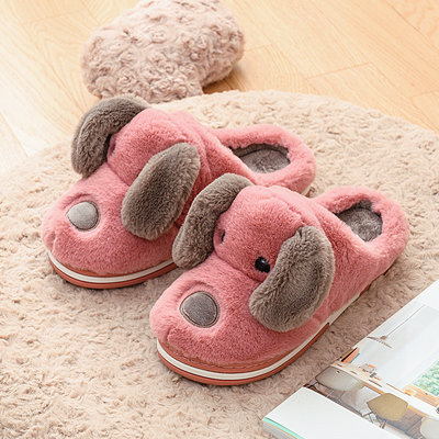 Home Winter Wrap Hell Slippers Women Thick Bottom Cartoon Cute Dog Flannel Fabric Indoor Shoes Men Wholesale