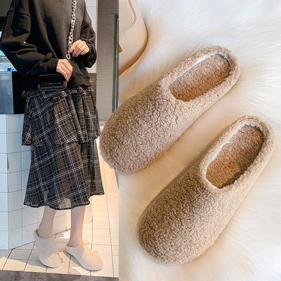 2021 Newest design women fluffy slippers faux fur shoes slides sandals winter fall solid color plush sandal in stock