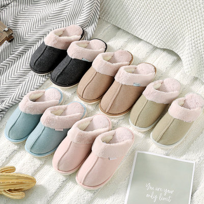 Slippers Women Home Closed Toed Winter Indoor Simply Style Plush Warm Aniti-Slip Autumn Winter Men House Shoes