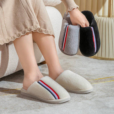 Winter 2021 new fashion stripe patterns slippers warm soft plush thick-soled home indoor shoes women