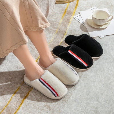 Winter 2021 new fashion stripe patterns slippers warm soft plush thick-soled home indoor shoes women