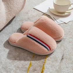 Winter 2021 new fashion stripe patterns slippers warm soft plush thick-soled home indoor shoes women
