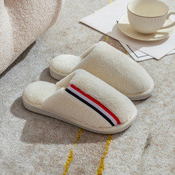Winter 2021 new fashion stripe patterns slippers warm soft plush thick-soled home indoor shoes women