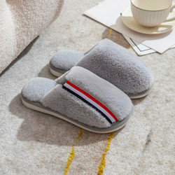 Winter 2021 new fashion stripe patterns slippers warm soft plush thick-soled home indoor shoes women