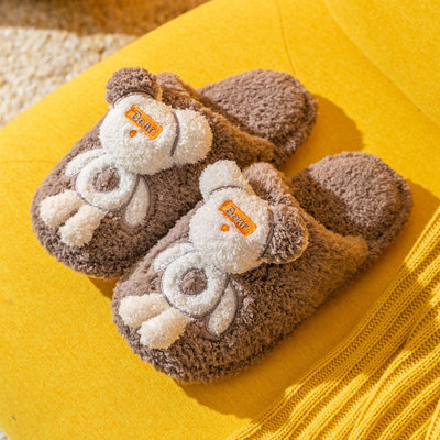 Cute cartoon space bear home indoor shoes 2021 new best price fluffy plush warm non-slip slippers in stock