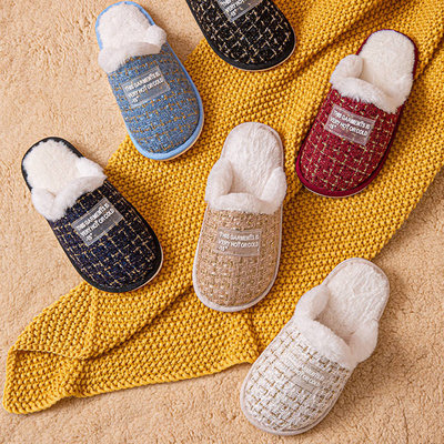 Slippers Women Autumn Winter Warm Thick Bottom Anti-Slip Plush House Indoor Couple Simple Style women closed shoes
