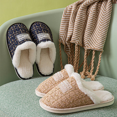 Slippers Women Autumn Winter Warm Thick Bottom Anti-Slip Plush House Indoor Couple Simple Style women closed shoes