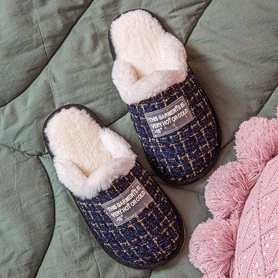 Slippers Women Autumn Winter Warm Thick Bottom Anti-Slip Plush House Indoor Couple Simple Style women closed shoes