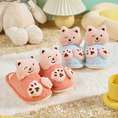 Factory wholesale supply indoor and outdoor warm winter house shoes fashion cartoon bear shape women slippers