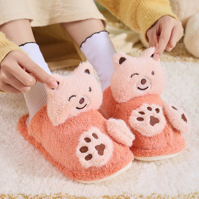 Factory wholesale supply indoor and outdoor warm winter house shoes fashion cartoon bear shape women slippers