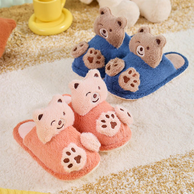 Factory wholesale supply indoor and outdoor warm winter house shoes fashion cartoon bear shape women slippers