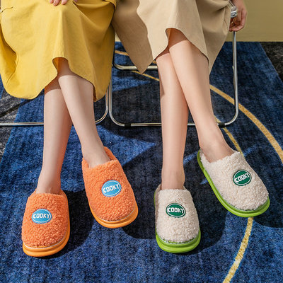 Wholesale 2021 New Design Home Slippers Winter Indoor Thick Bottom Warm Couple Style Plush women closed shoes