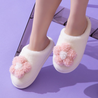 Women Autumn Winter thicken plush Closed Toe Thermal house slippers ladies cute soft sole light weight for family shoes