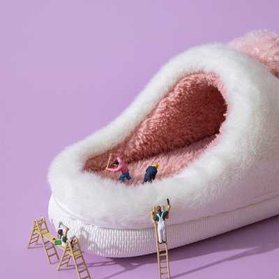 Women Autumn Winter thicken plush Closed Toe Thermal house slippers ladies cute soft sole light weight for family shoes