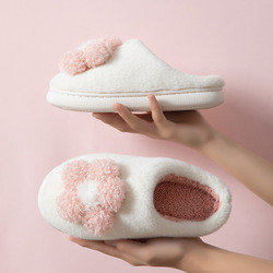 Women Autumn Winter thicken plush Closed Toe Thermal house slippers ladies cute soft sole light weight for family shoes