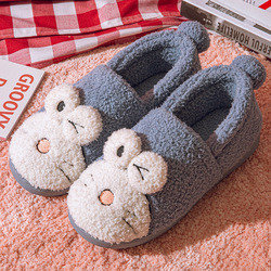 Men Autumn Winter Closed Toe Plush Warm Home Indoor Slippers Women Cartoon Doraemon Shape TPR Non-Slip House Shoes