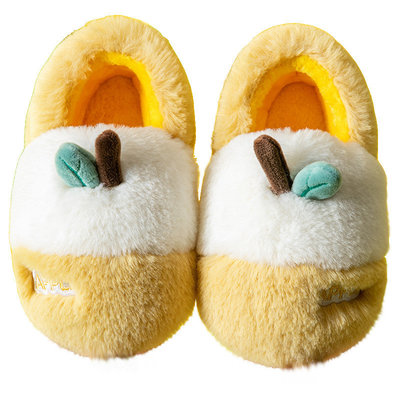 Custom Children Slippers Girls Autumn Winter Home Indoor Shoes Boys Warm Non-Slip Cartoon Apple Shape Baby Slippers