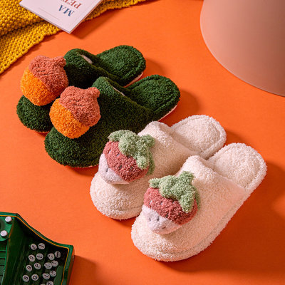 Winter Christmas Home Indoor Slippers Cartoon Cute Plush Warm Non-Slip House Shoes Pinecone Moon Star ladies closed shoes