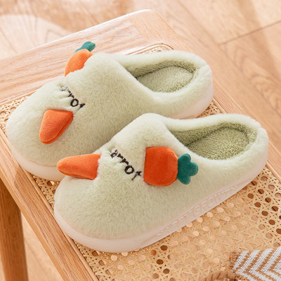 New Design Carrot Shape Thick Bottom Plush house indoor bedroom Slippers Couple Style Non-Slip Women Winter Warm Shoes