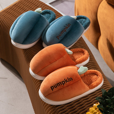 New Design Cartoon Cute Pumpkin Shape Home Slippers Ladies Plush Warm Comfort Non-Slip Student Dormitory Shoes