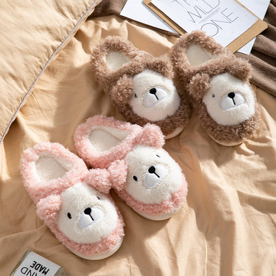 hot sales female Slippers Adult Winter Indoor Soft Bottom Household Antiskid Cartoon Lovely Couple Warm soft Plush Slippers