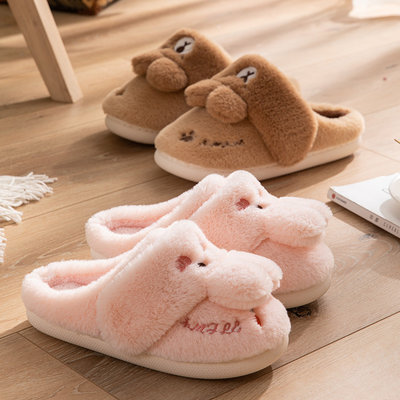 New Design Cartoon Cute Rabbit Home Slippers Women Winter Rabbit Hair Warm Anti-Slip Plush Comfort fluffy fur house Shoes