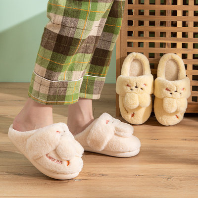 New Design Cartoon Cute Rabbit Home Slippers Women Winter Rabbit Hair Warm Anti-Slip Plush Comfort fluffy fur house Shoes