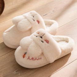 New Design Cartoon Cute Rabbit Home Slippers Women Winter Rabbit Hair Warm Anti-Slip Plush Comfort fluffy fur house Shoes