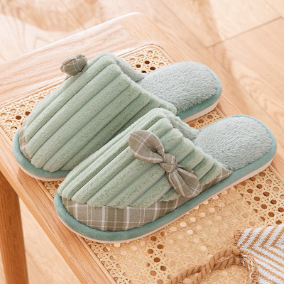 New Design Simple Style Couple Cute Bow Home Indoor Slippers Women Plush Warm Men Comfort Non-Slip home Shoes