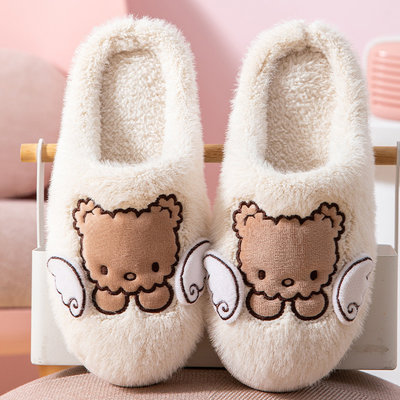 Wholesale New Design Cute Animal Shape Winter Home Indoor Slippers Female Plush Warm Non-Slip Flat sole house Shoes