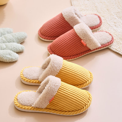 2021 New Design Corduroy Couple Home indoor Slippers Female Candy Color Thermal Hard-Wearing Casual Shoes