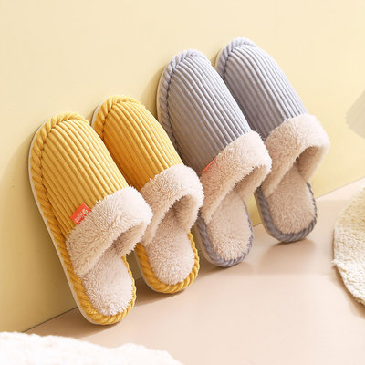 2021 New Design Corduroy Couple Home indoor Slippers Female Candy Color Thermal Hard-Wearing Casual Shoes