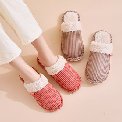 2021 New Design Corduroy Couple Home indoor Slippers Female Candy Color Thermal Hard-Wearing Casual Shoes