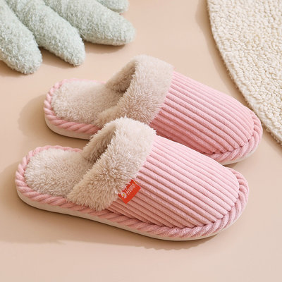2021 New Design Corduroy Couple Home indoor Slippers Female Candy Color Thermal Hard-Wearing Casual Shoes