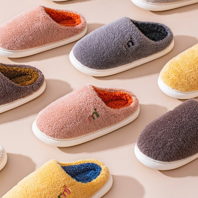New Simple Fashion Women Slippers Mink Hair Anti-slip Warm Exquisite embroidery Men Home Indoor custom slippers with logo