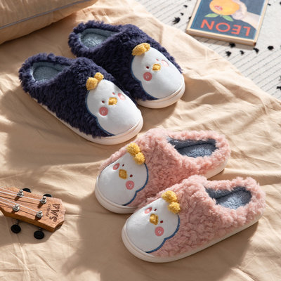 Breathable plush new winter Flat bottom house shoes cartoon thermal indoor bedroom leisure slipper ladies