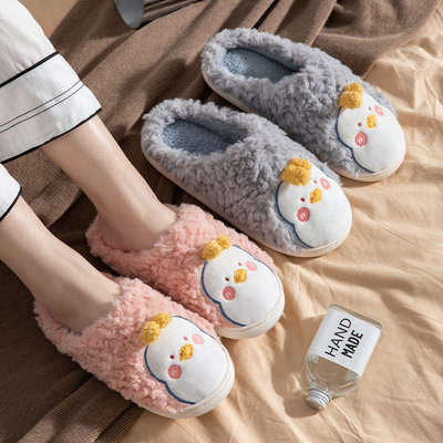 Breathable plush new winter Flat bottom house shoes cartoon thermal indoor bedroom leisure slipper ladies