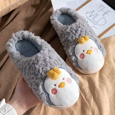Breathable plush new winter Flat bottom house shoes cartoon thermal indoor bedroom leisure slipper ladies