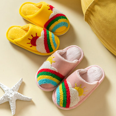Children Cartoon Cute Rainbow home Slippers Boys And Girls skin-friendly Plush Warm Non-Slip Home Indoor Shoes