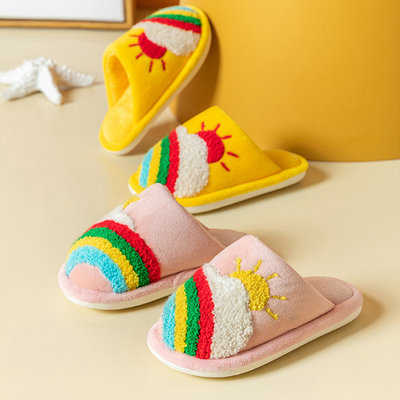Children Cartoon Cute Rainbow home Slippers Boys And Girls skin-friendly Plush Warm Non-Slip Home Indoor Shoes
