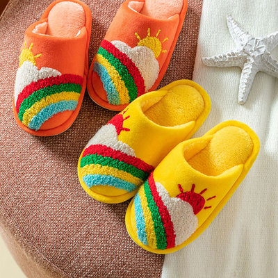 Children Cartoon Cute Rainbow home Slippers Boys And Girls skin-friendly Plush Warm Non-Slip Home Indoor Shoes