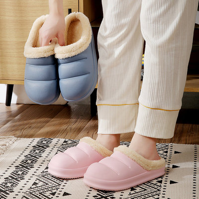 Wholesale Custom 2021 Simply Winter  Women Waterproof indoor outdoor Slippers non-slip Warm Plush solid color EVA house shoes