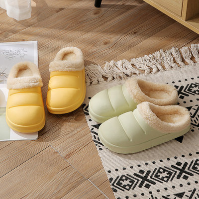 Wholesale Custom 2021 Simply Winter  Women Waterproof indoor outdoor Slippers non-slip Warm Plush solid color EVA house shoes