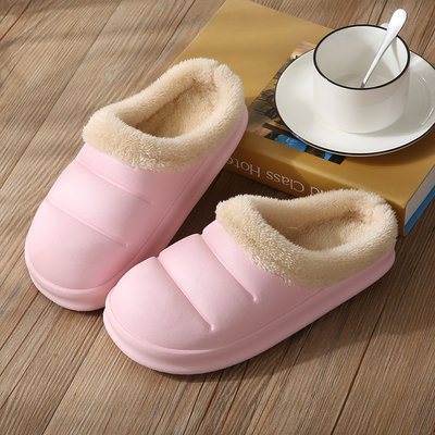 Wholesale Custom 2021 Simply Winter  Women Waterproof indoor outdoor Slippers non-slip Warm Plush solid color EVA house shoes