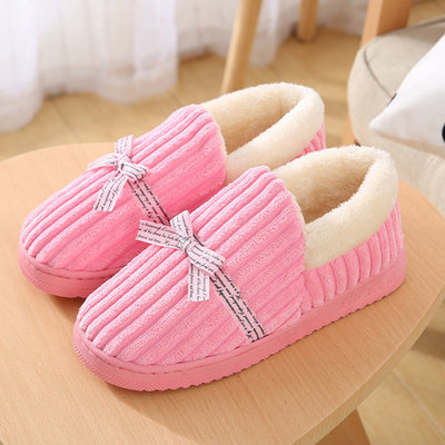 Custom New Design Corduroy Bowknot Slipper Women and Male Home Indoor Wrap Heel house lining shoes female fur slippers