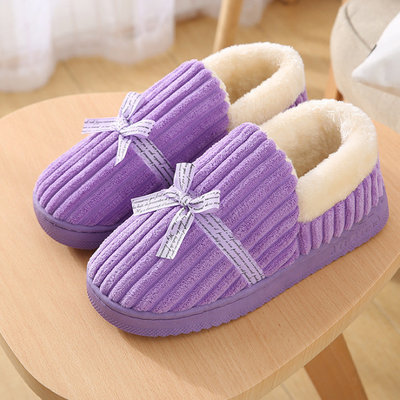 Custom New Design Corduroy Bowknot Slipper Women and Male Home Indoor Wrap Heel house lining shoes female fur slippers