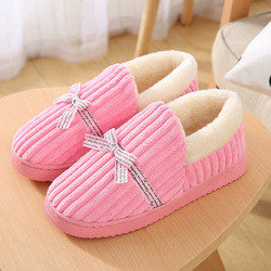 Custom New Design Corduroy Bowknot Slipper Women and Male Home Indoor Wrap Heel house lining shoes female fur slippers