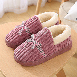 Custom New Design Corduroy Bowknot Slipper Women and Male Home Indoor Wrap Heel house lining shoes female fur slippers